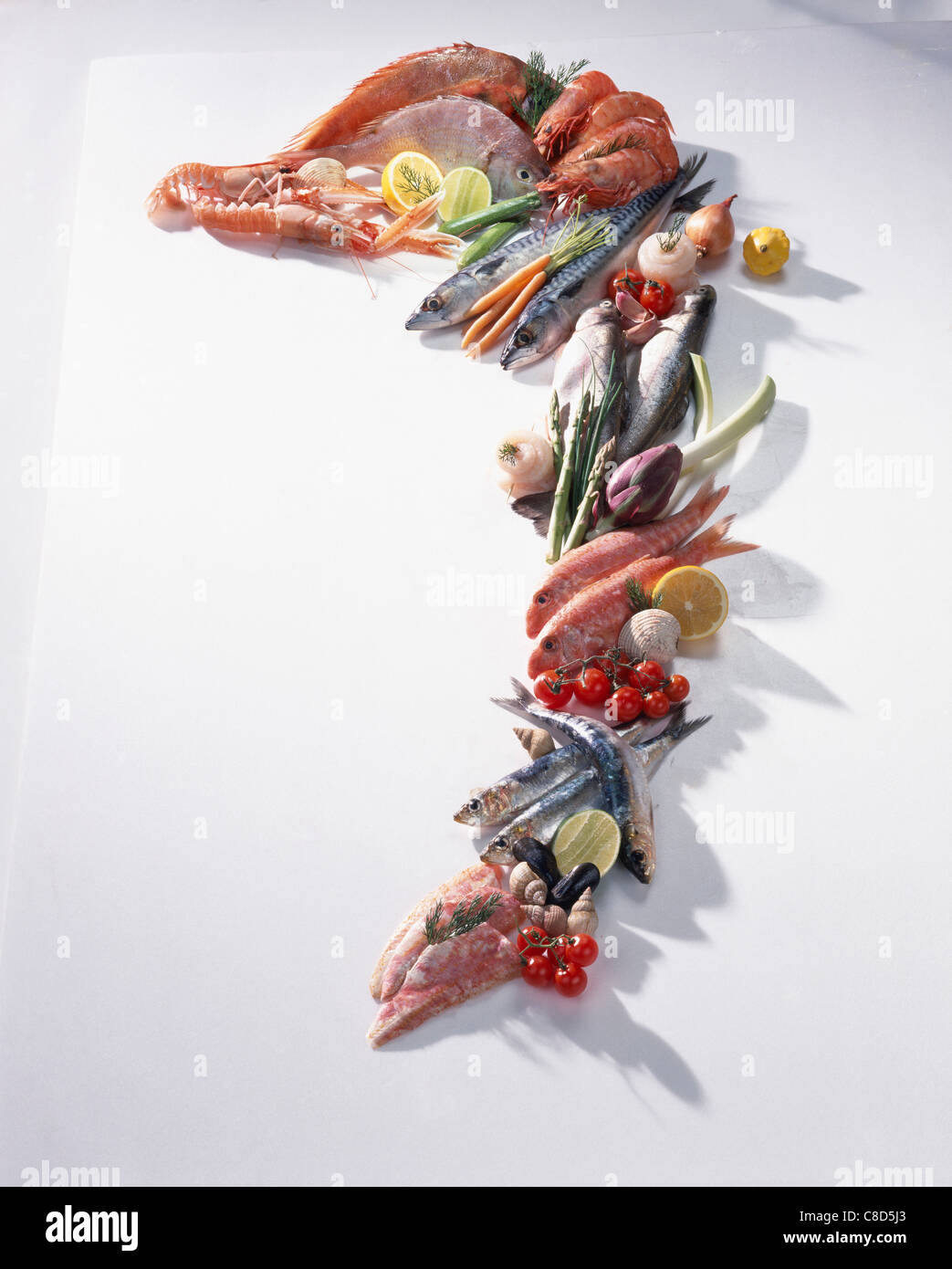 Composition of fish and seafood Stock Photo - Alamy