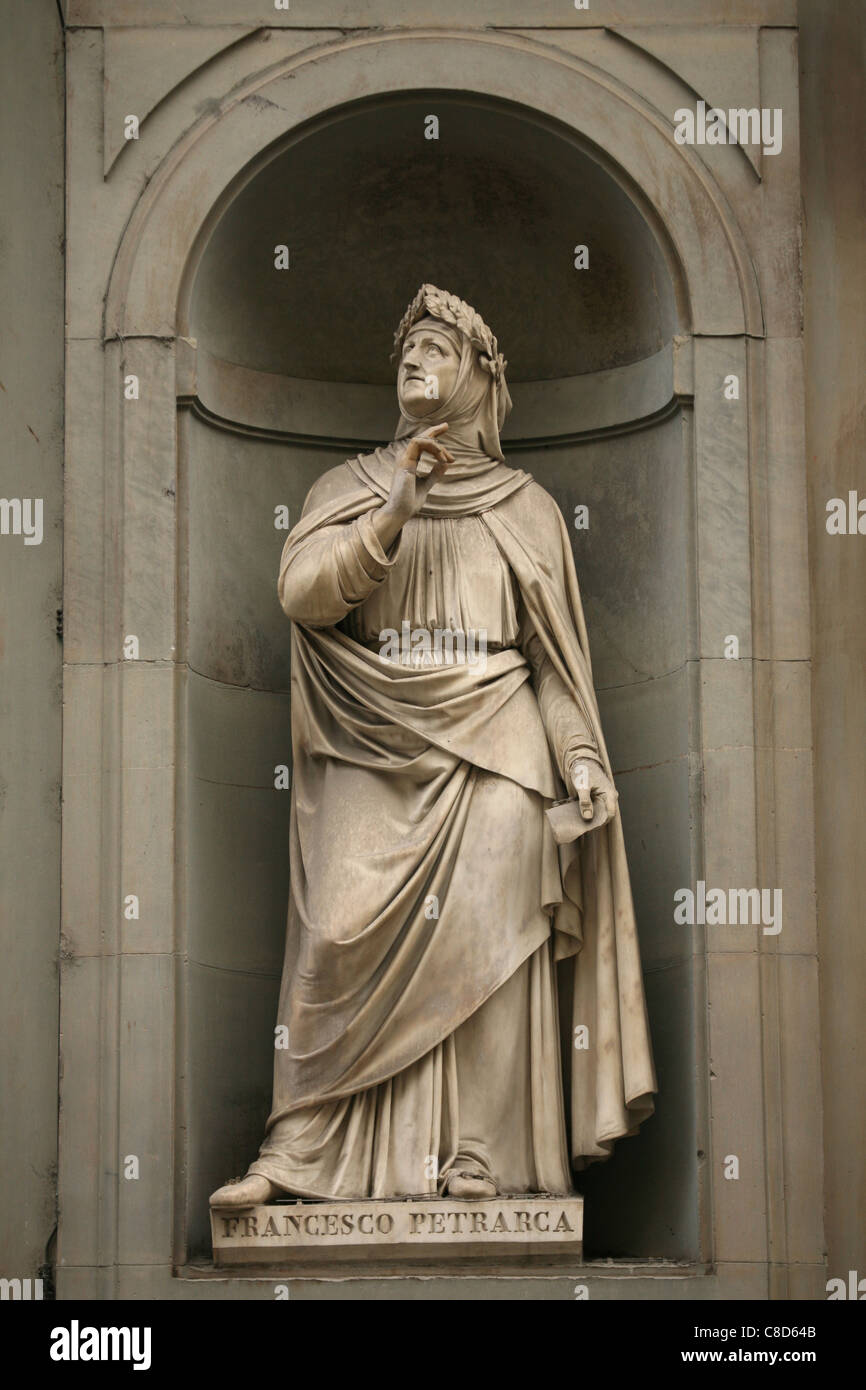 Statue of Renaissance poet Francesco Petrarca at the main facade of The ...