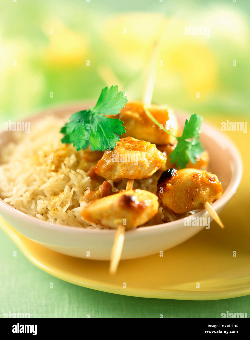 Poultry kebabs with rice Stock Photo - Alamy