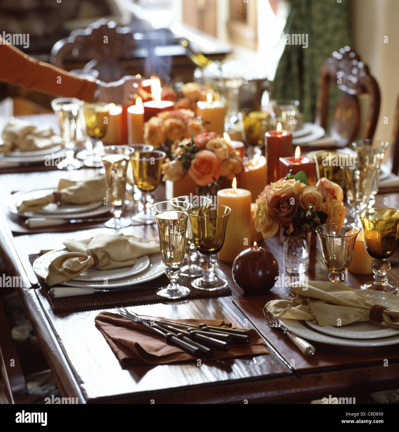 Set table with candles Stock Photo - Alamy