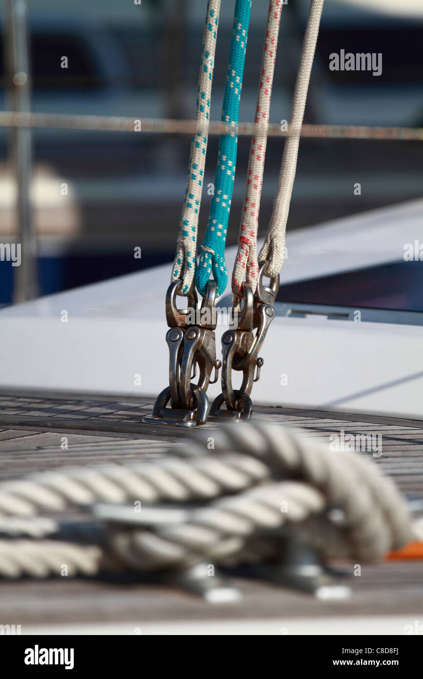 Regatta sailboat, halyard detail Stock Photo - Alamy