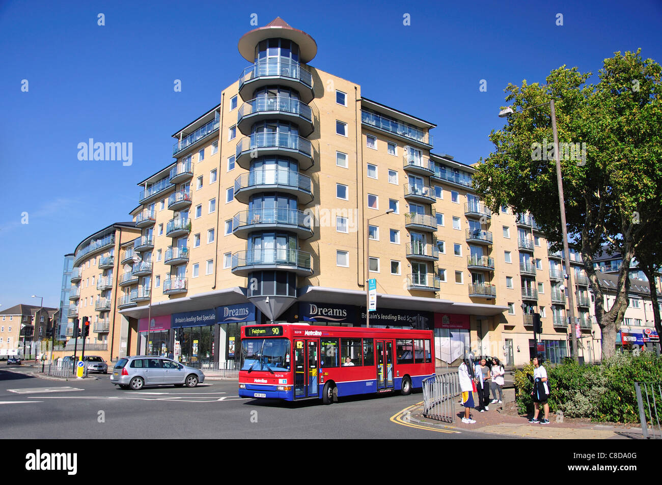 Modern apartment building, High Street, Feltham, London Borough of ...