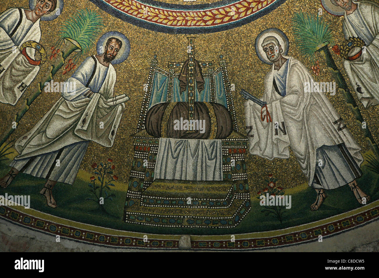 Saint Peter and Saint Paul. Byzantine mosaic in the Arian Baptistery in ...