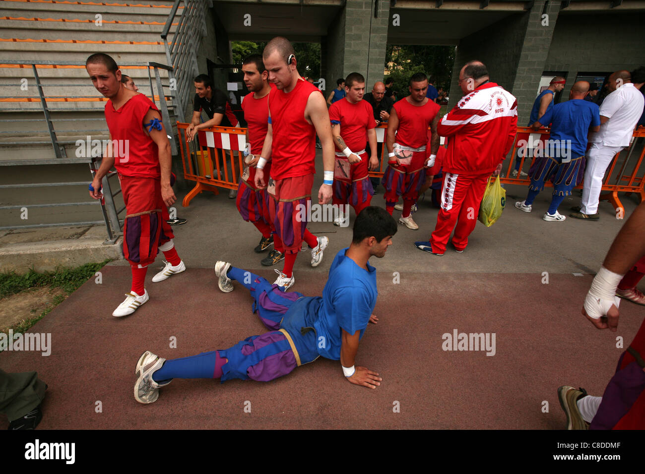 Calcio Storico. Football players warm up before the final match before ...
