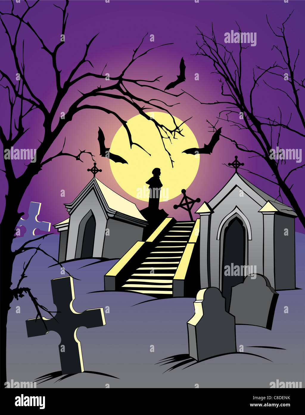 Night scene with a graveyard and the full moon Stock Photo - Alamy