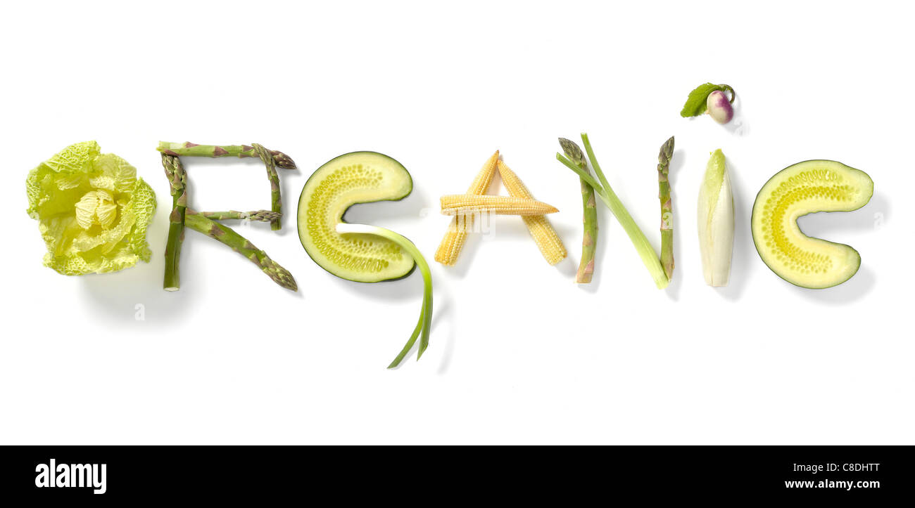 Organic written with vegetables Stock Photo - Alamy