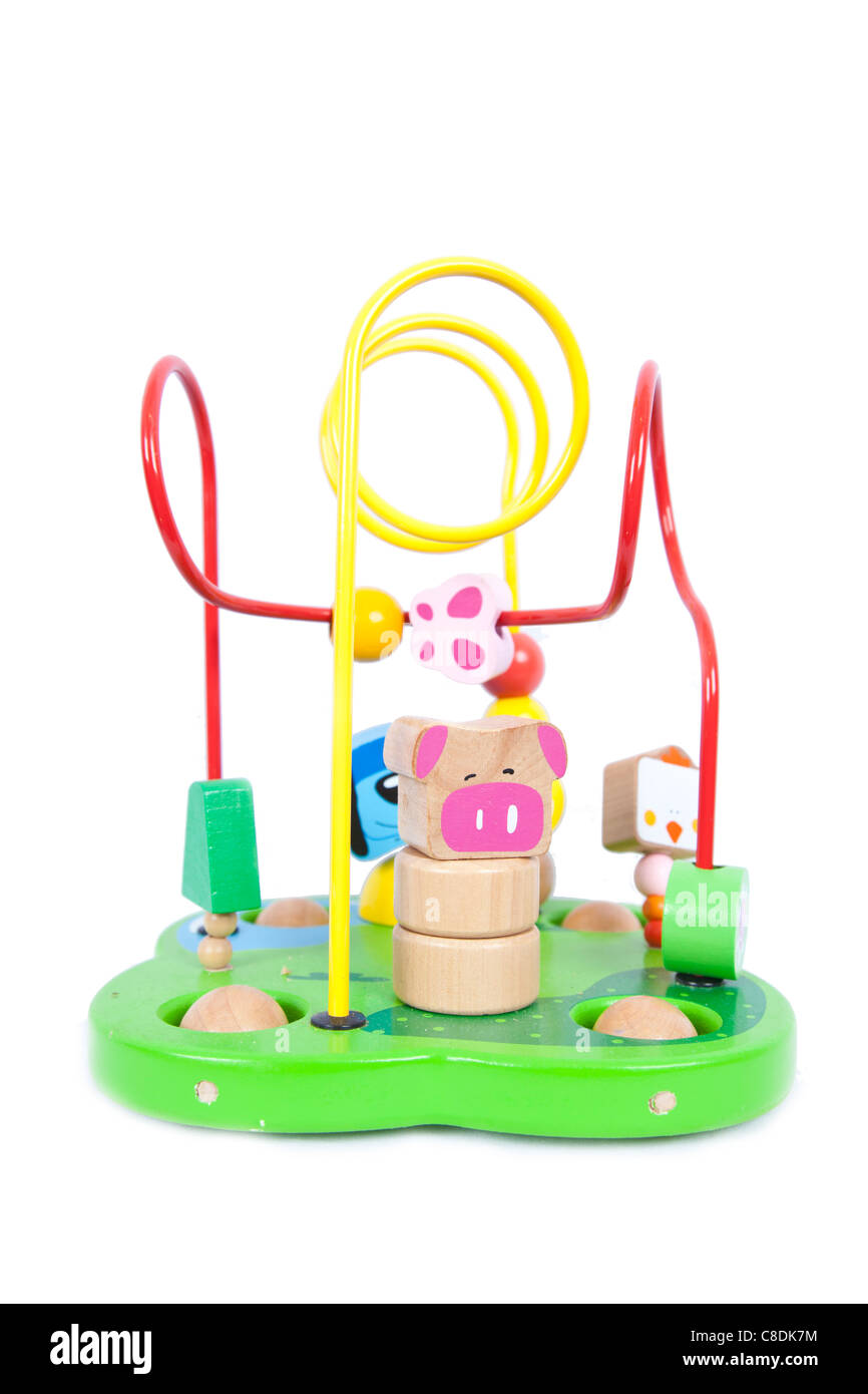 Colorful kids toy with beads on wire Stock Photo - Alamy