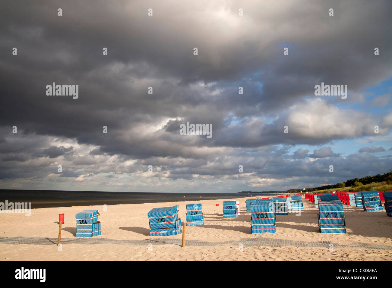 Beach chairs " Strandkorb " and the baltic beach of the seaside resort ...