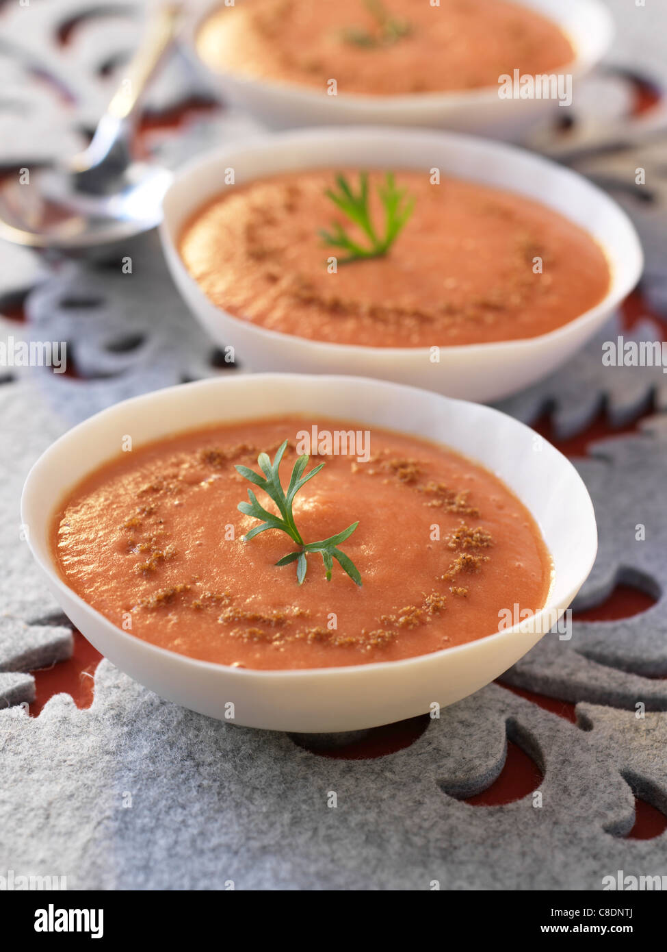 Cream of orange lentil soup Stock Photo - Alamy
