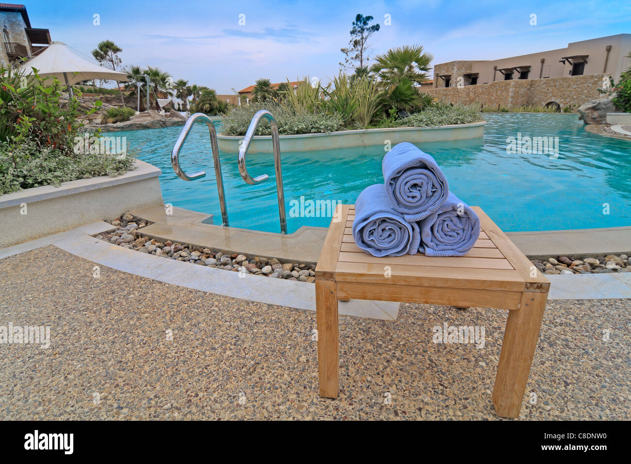 Luxury Resort Pool and towels in Greece Stock Photo - Alamy