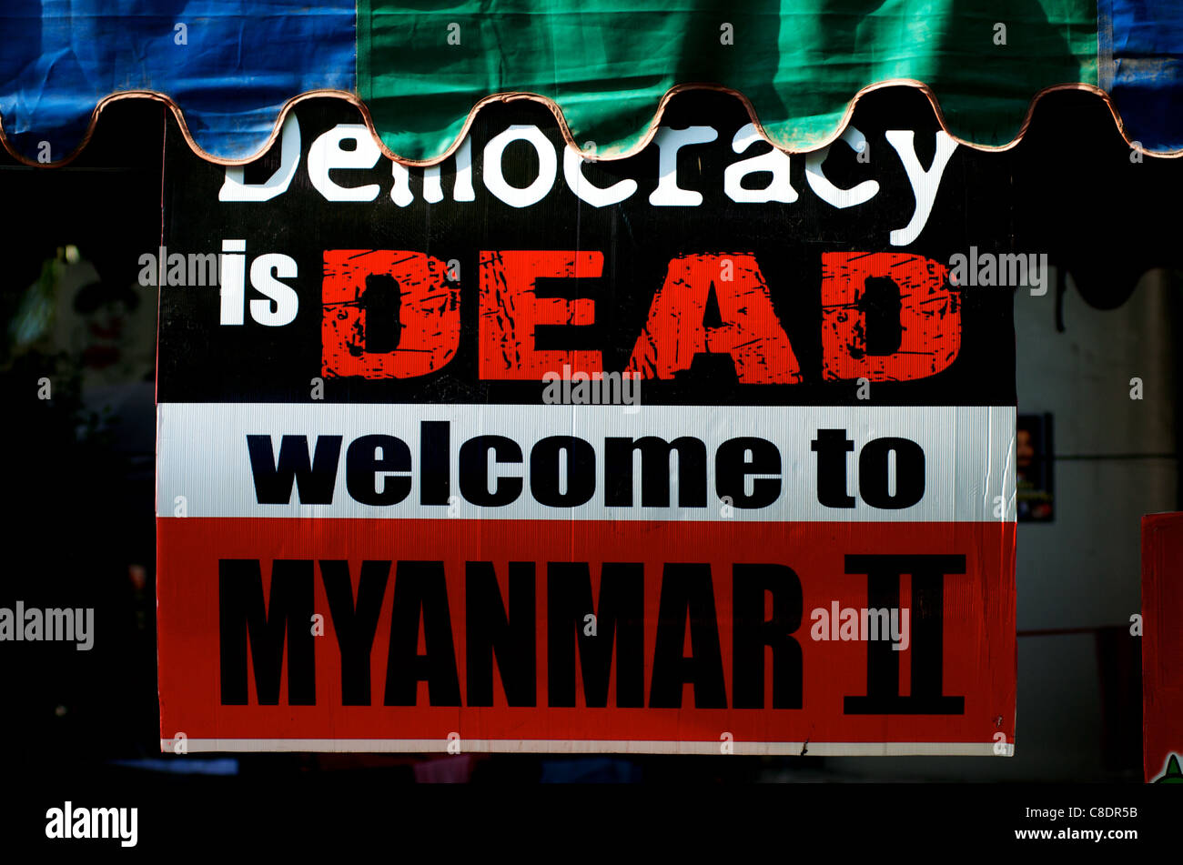 "Democracy is Dead" sign, Red shirt protest, Ratchaprasong intersection ...