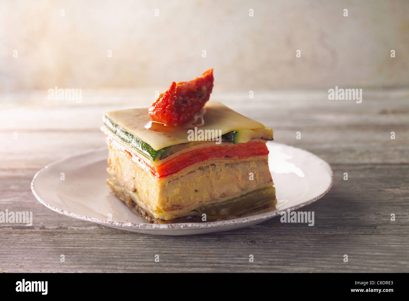 Duck Foie gras and grilled vegetable lasagnes Stock Photo - Alamy