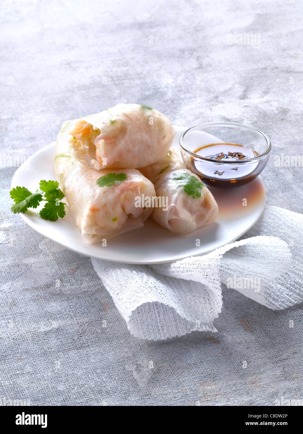 Crab,lime,pepper and coriander spring roll Stock Photo - Alamy