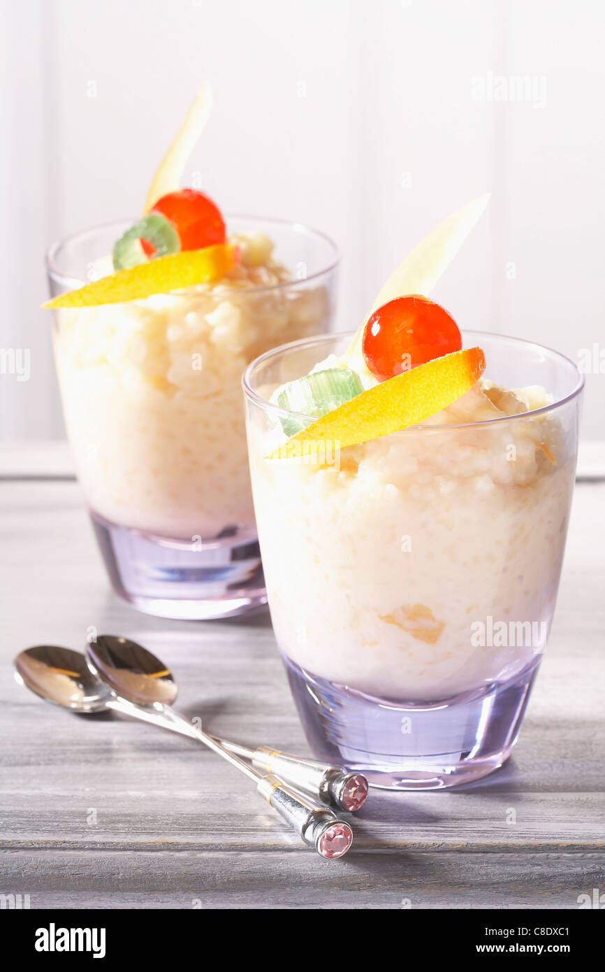 Rice pudding à l'impératrice with crystallized fruit Stock Photo - Alamy