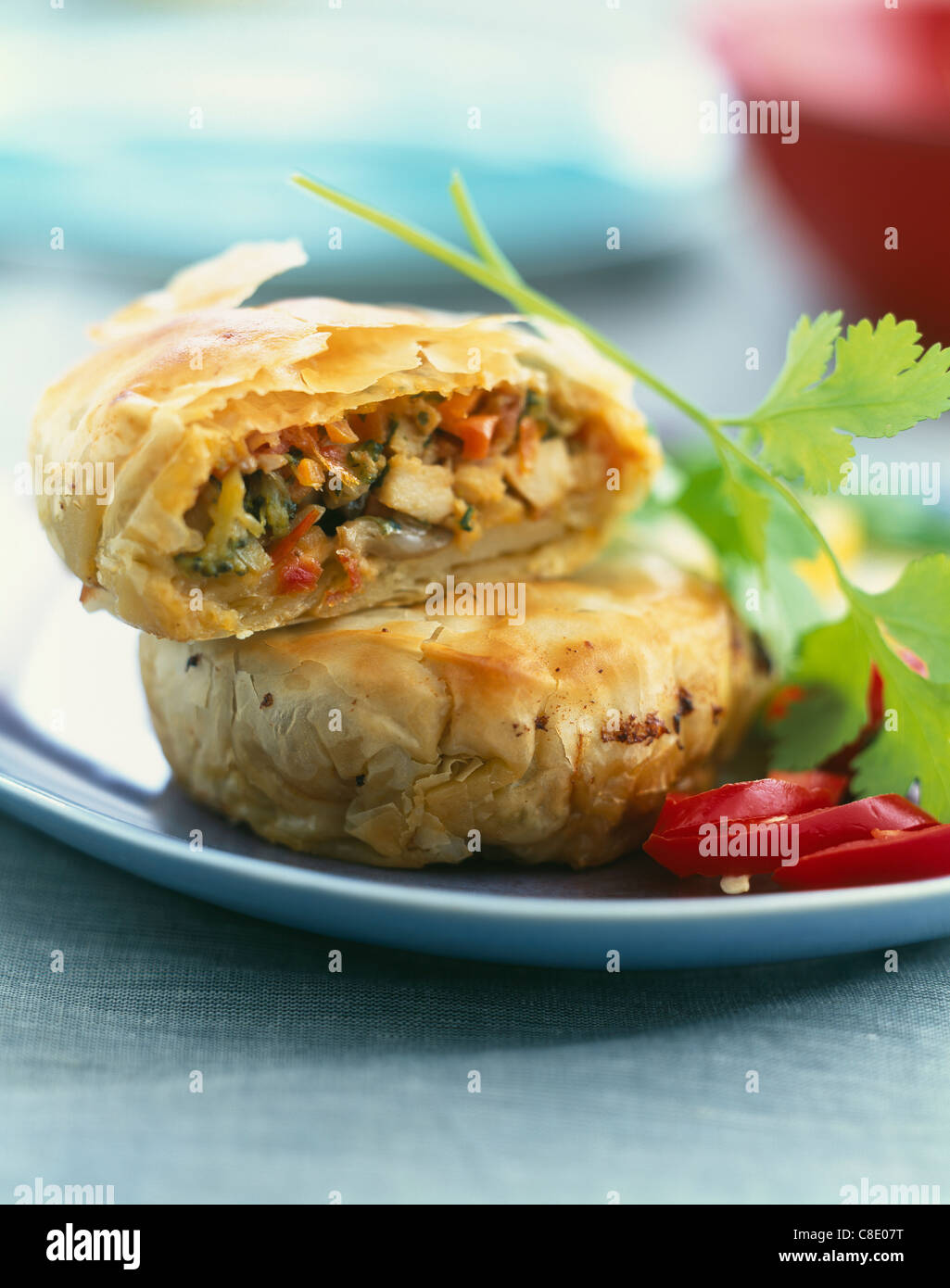 Chicken and vegetable mini pastillas Stock Photo - Alamy