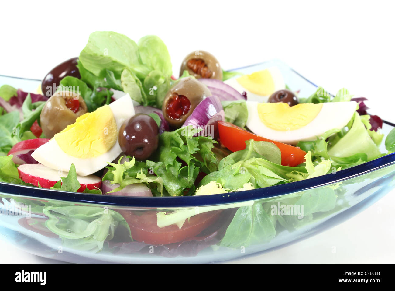 Chief salad with egg, olives, tomatoes, onions, radishes and leaf salad ...