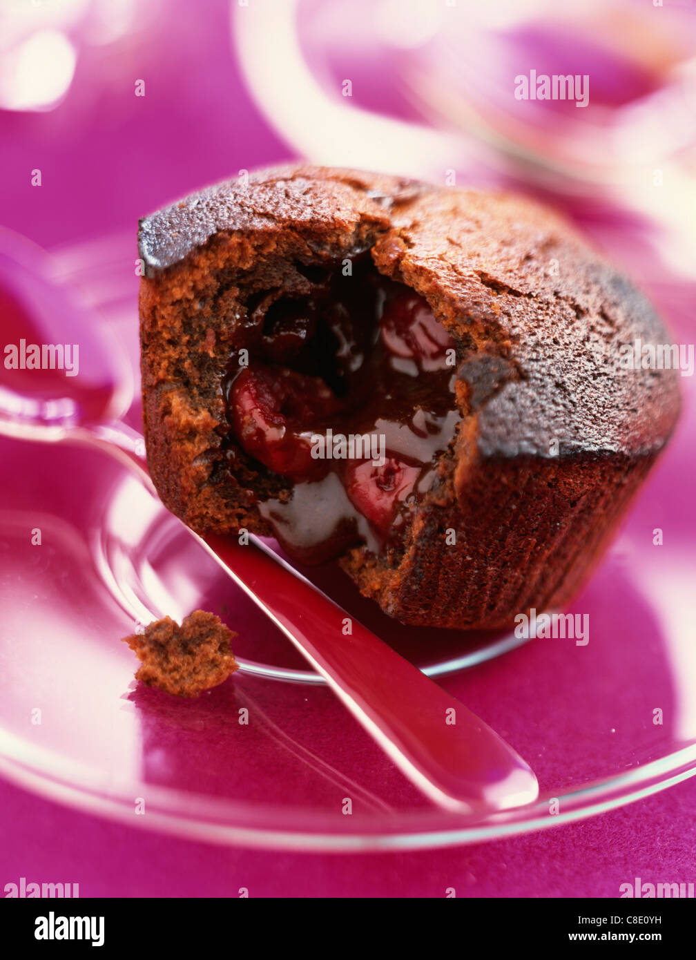 Chocolate and cherry individual runny cake Stock Photo - Alamy