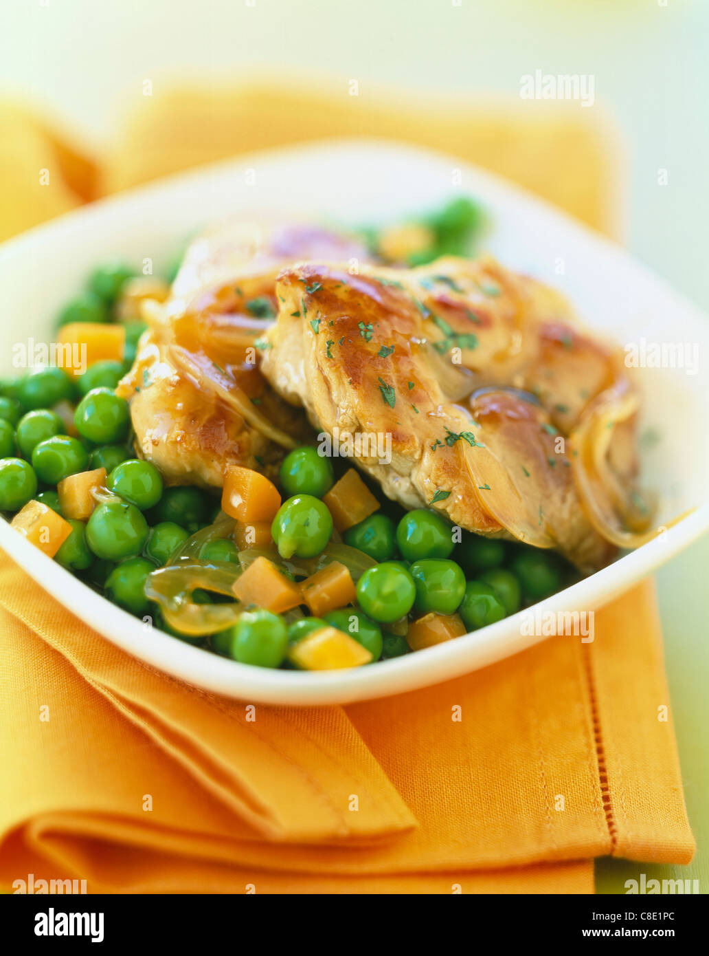Pork Filet mignon with marjoram and peas Stock Photo - Alamy