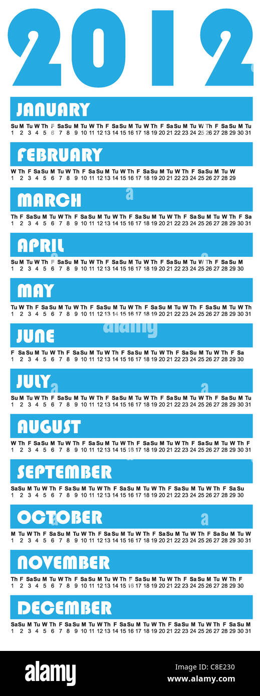 Simple blue 2012 calendar with easy to read dates Stock Photo - Alamy