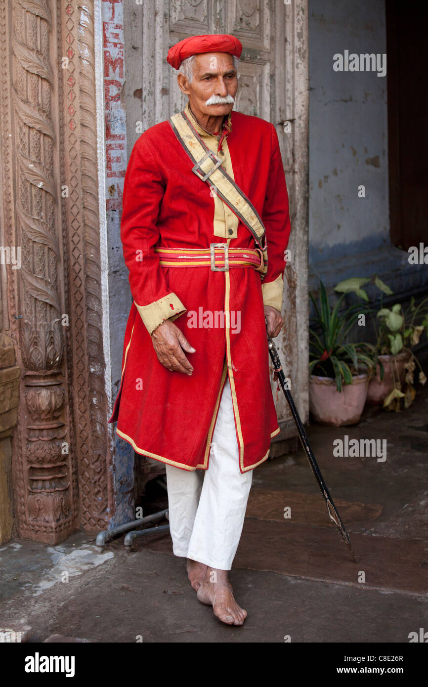 Hindu temple guard in holy city of Varanasi, Benares, India Stock Photo ...