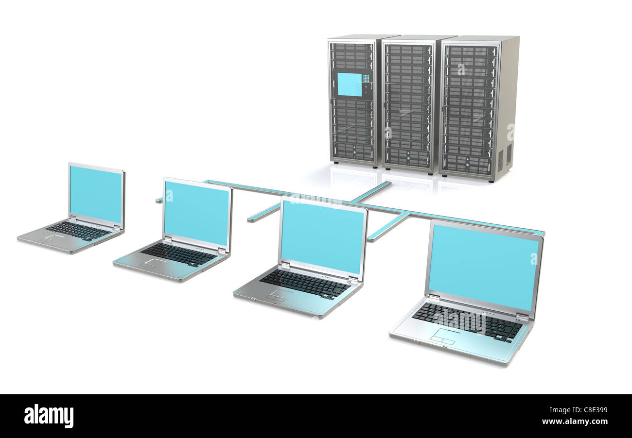 3 Server Racks and Laptops Stock Photo - Alamy
