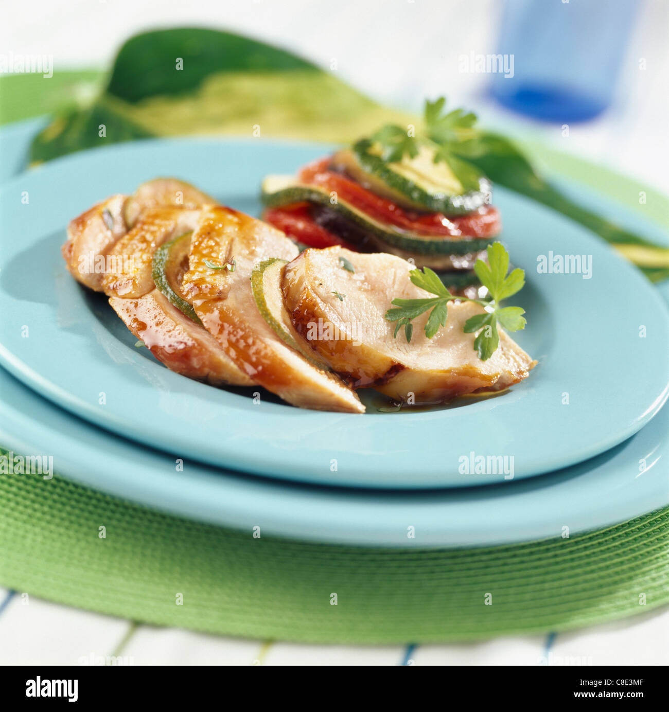 Chicken supreme with honey and lime and vegetable rosette Stock Photo ...
