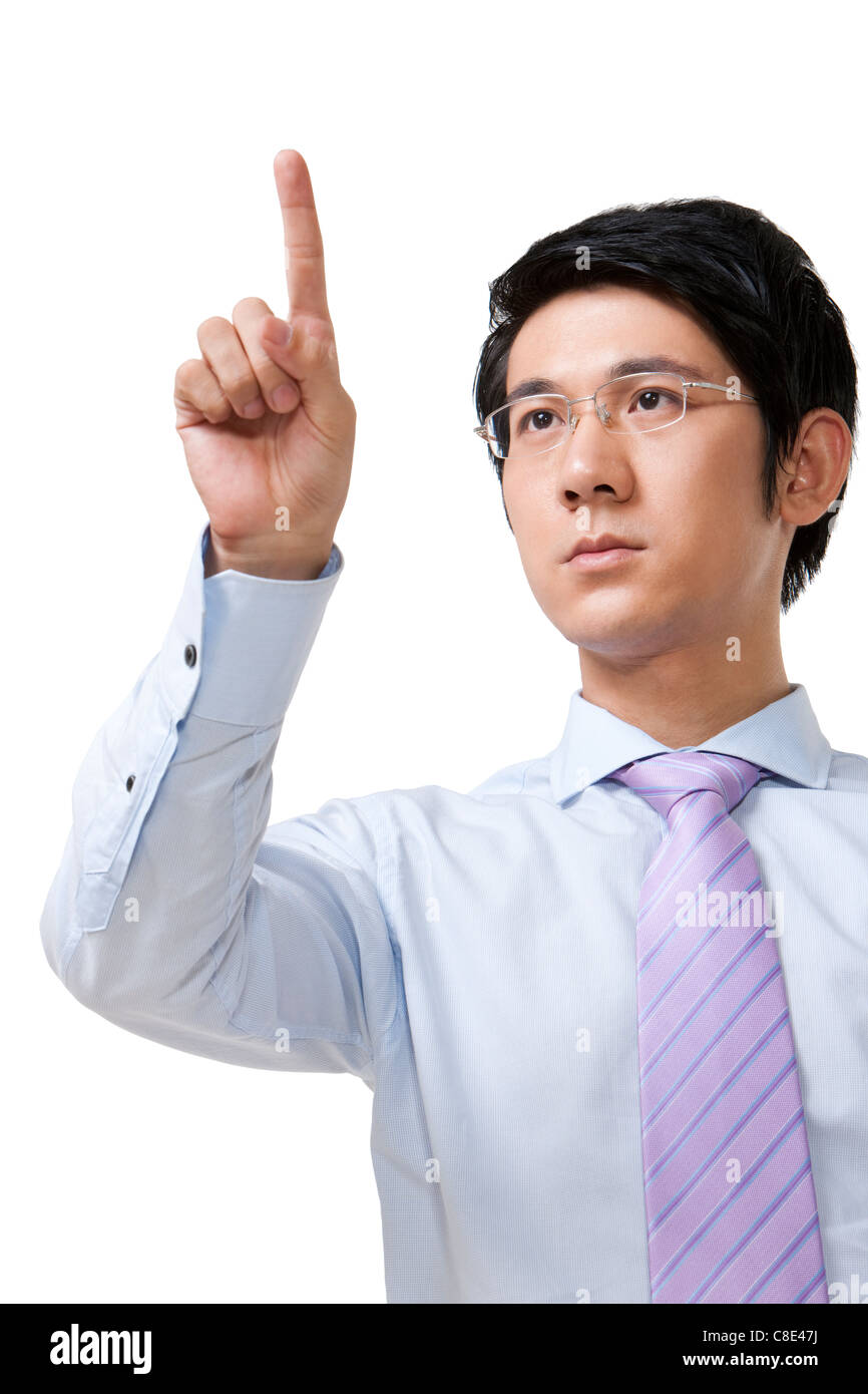 Businessman Pointing with Finger Stock Photo - Alamy