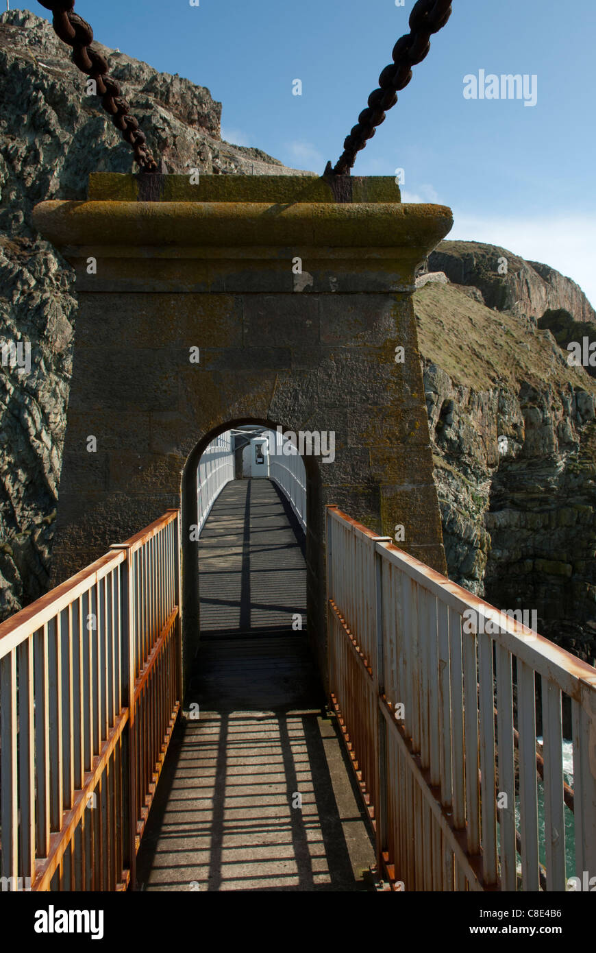 Cliff path and bridge to South Stack Lighthouse, Anglesey, Wales Stock ...