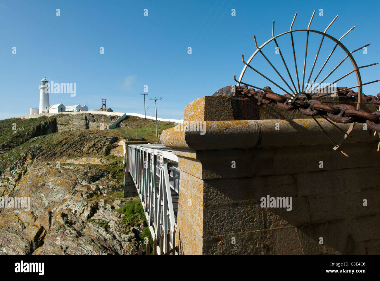 Cliff path and bridge to South Stack Lighthouse, Anglesey, Wales Stock ...