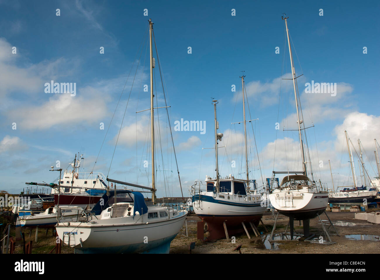 Boats in the dry dock at Holyhead, Isle of Anglesey, Wales Stock Photo ...