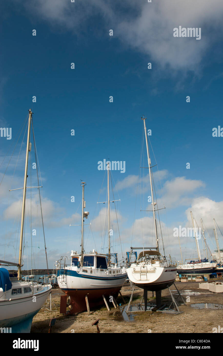 Boats in the dry dock at Holyhead, Isle of Anglesey, Wales Stock Photo ...