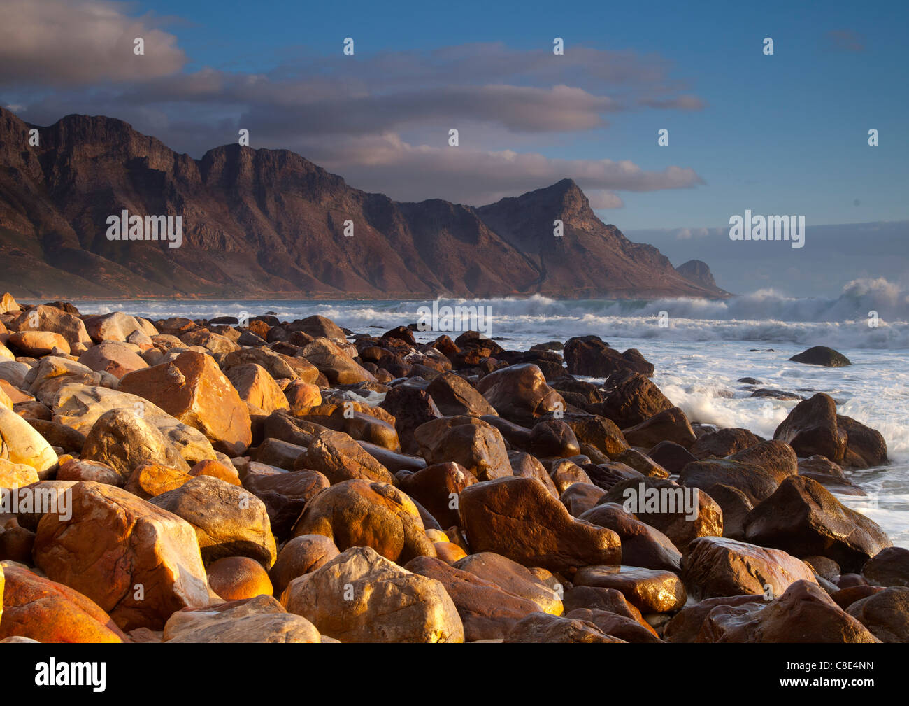 Sun Setting over the mountains of Kogelberg, Western Cape Stock Photo ...