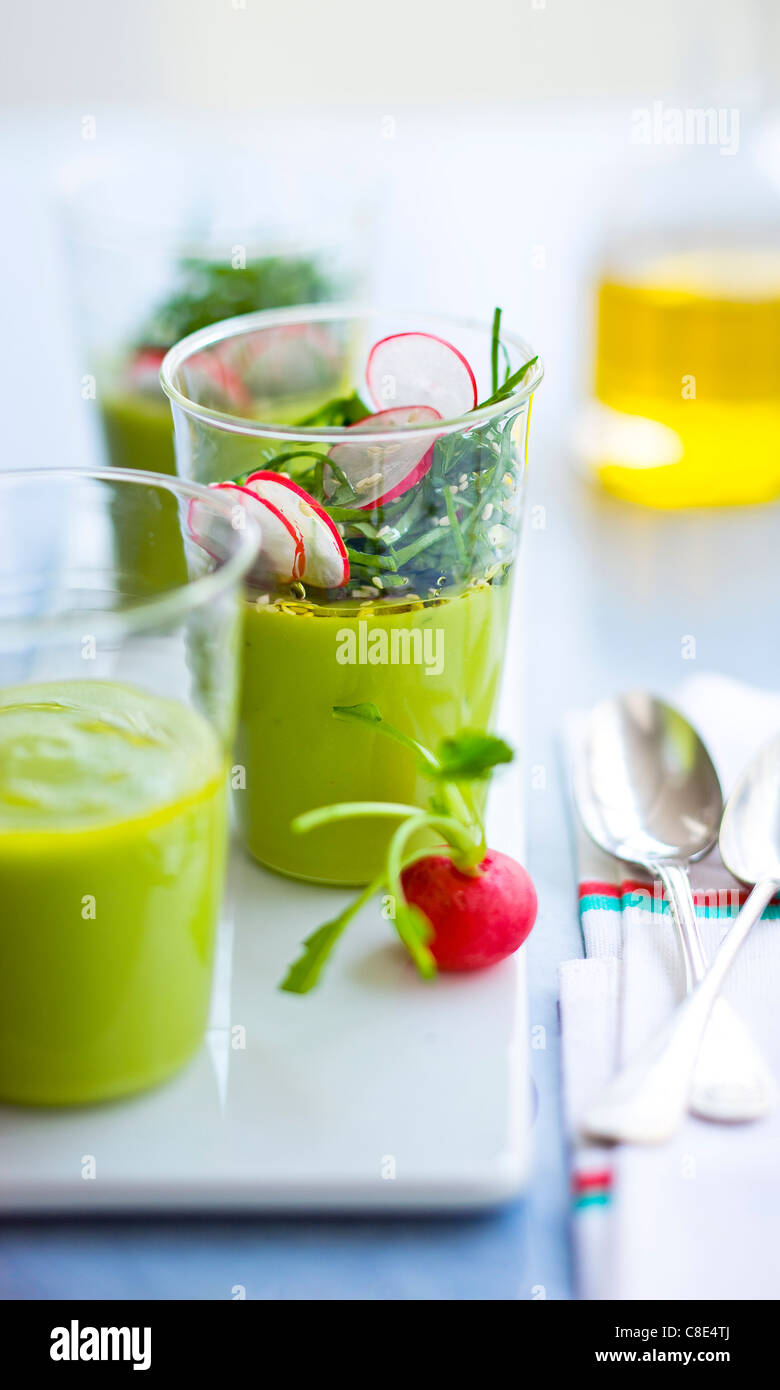 Chilled cream of avocado soup with fresh sorrel Stock Photo - Alamy