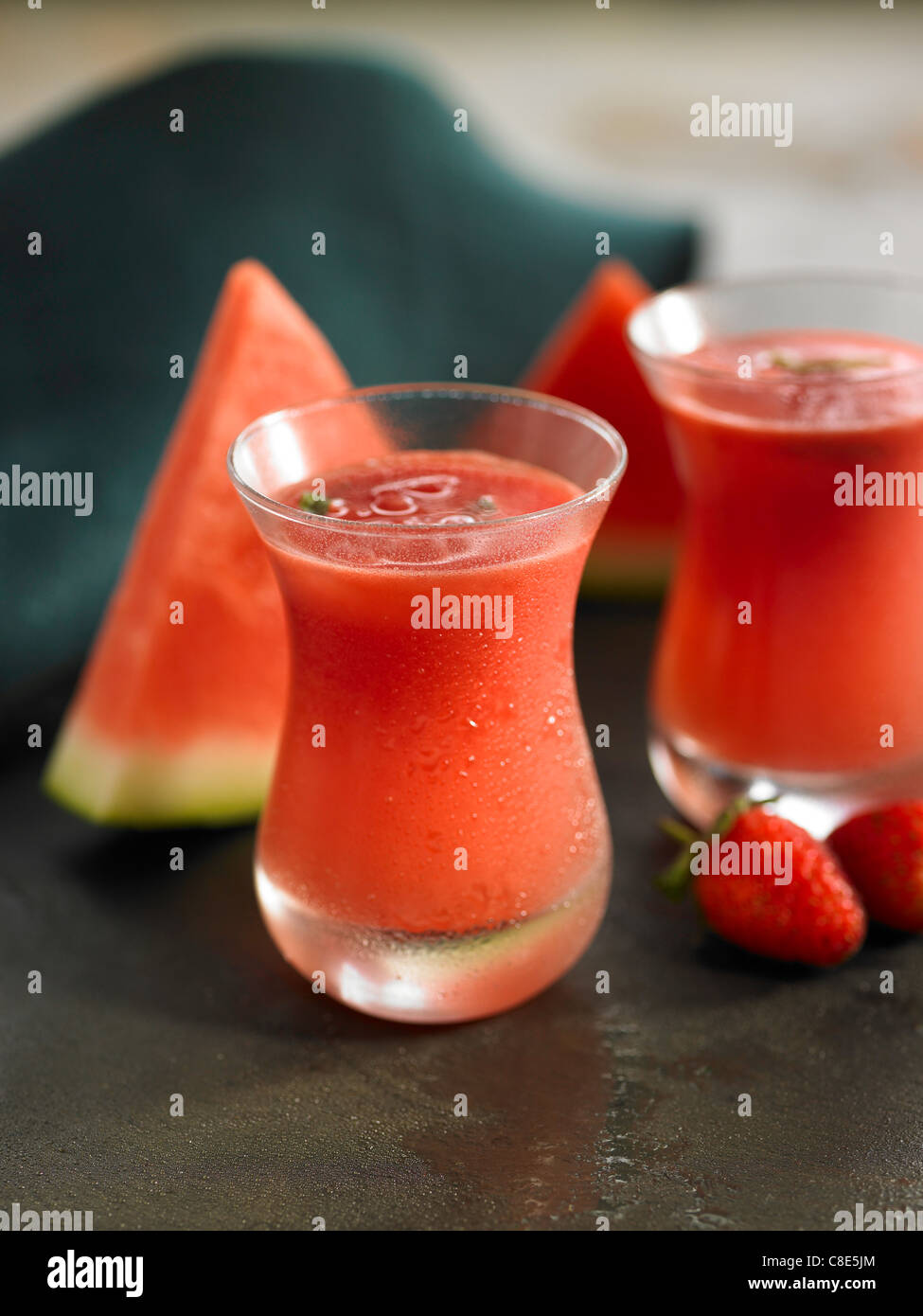 Watermelon and strawberry smoothie Stock Photo - Alamy