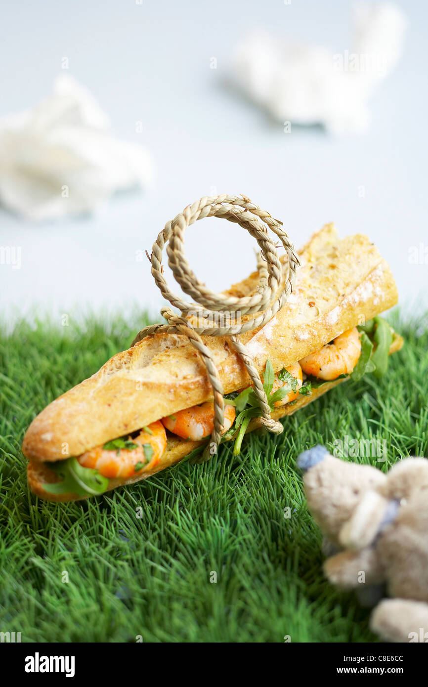 Shrimp and rocket baguette sandwich Stock Photo - Alamy