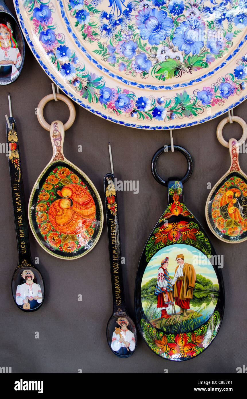 Ukraine, Odessa. Typical hand painted Ukrainian/Russian style souvenir ...