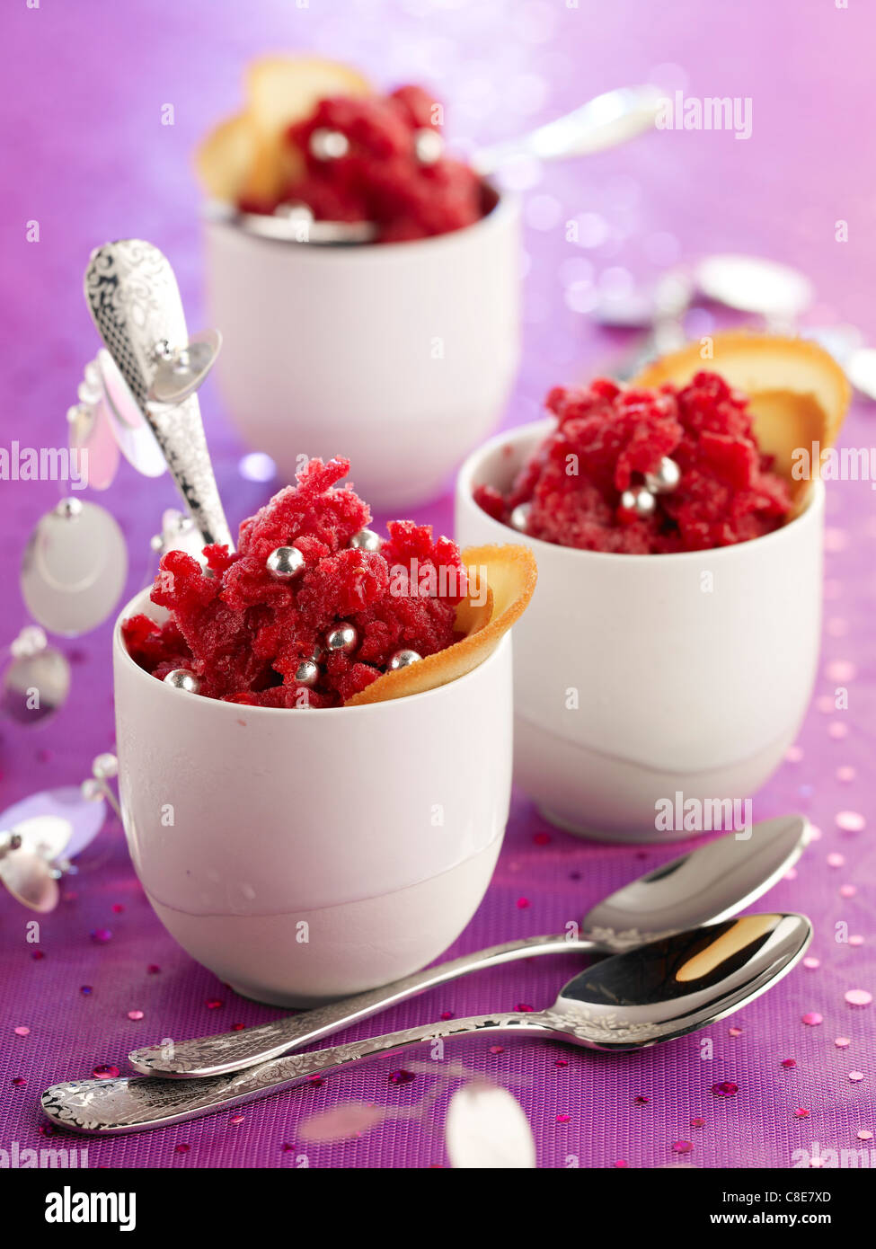 Summer fruit sherbet ice and honey tuile biscuit Stock Photo - Alamy