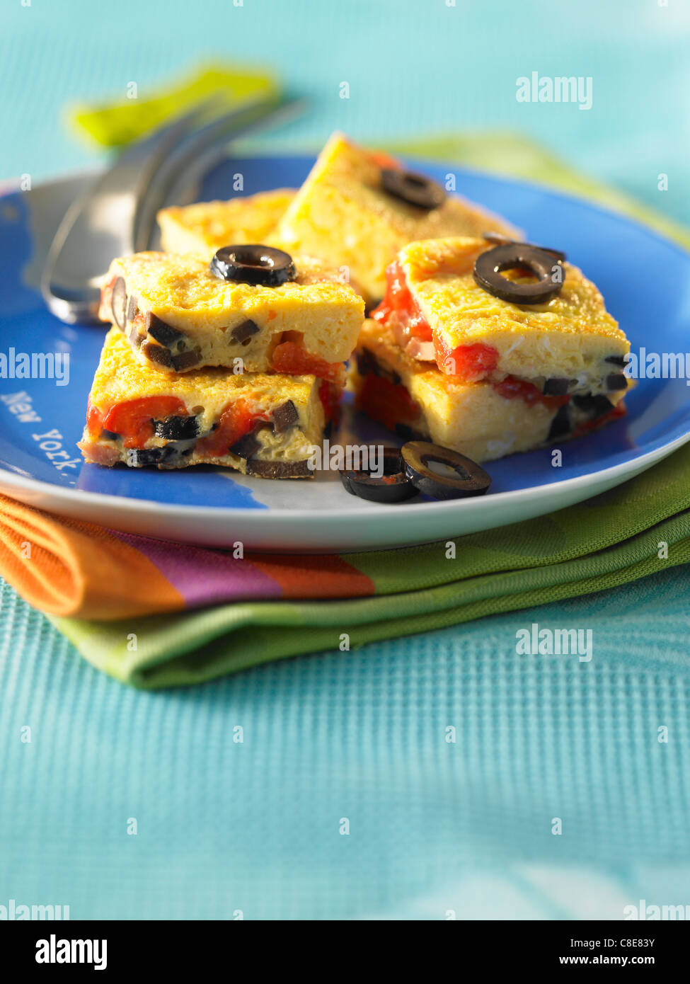 Red pepper and smoked ham omelette Stock Photo - Alamy
