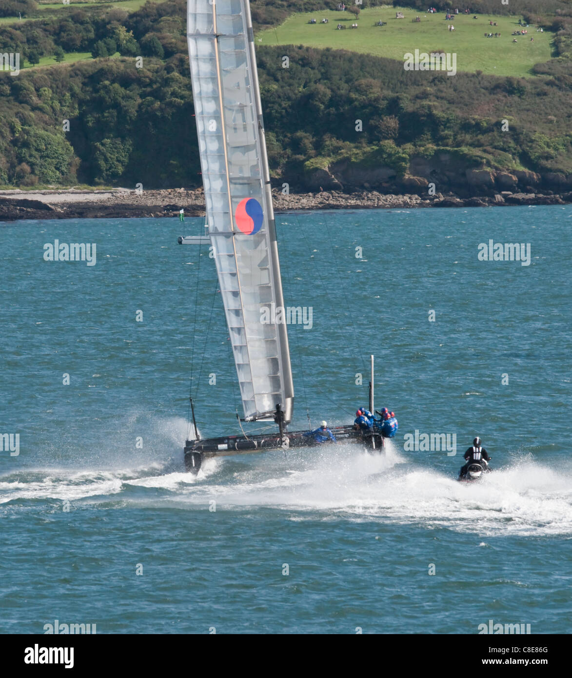 Americas Cup Catamaran Team Korea in Plymouth Sound Stock Photo - Alamy