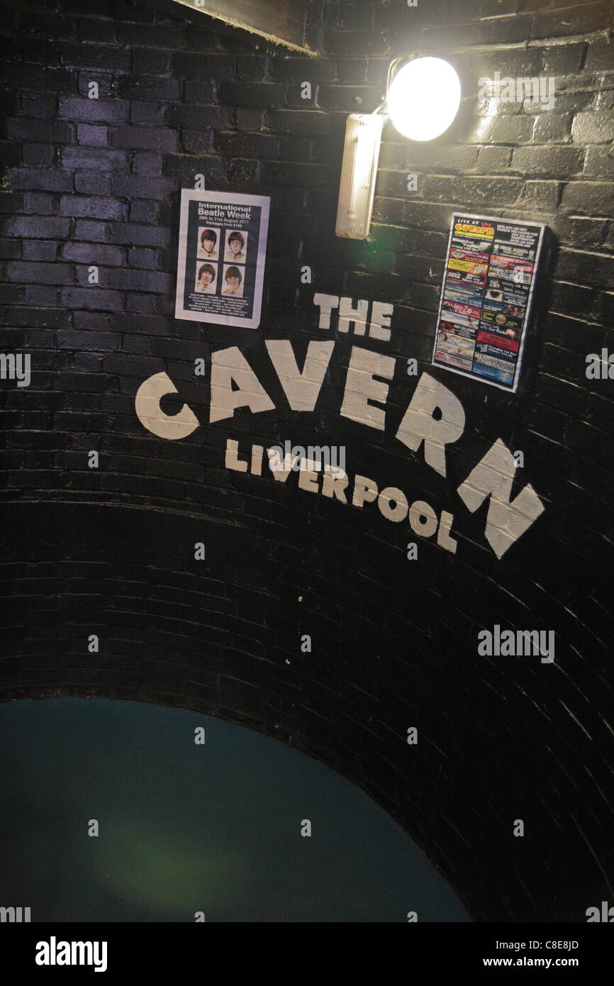 Sign on the stairs leading down to the world famous Cavern Club, where ...