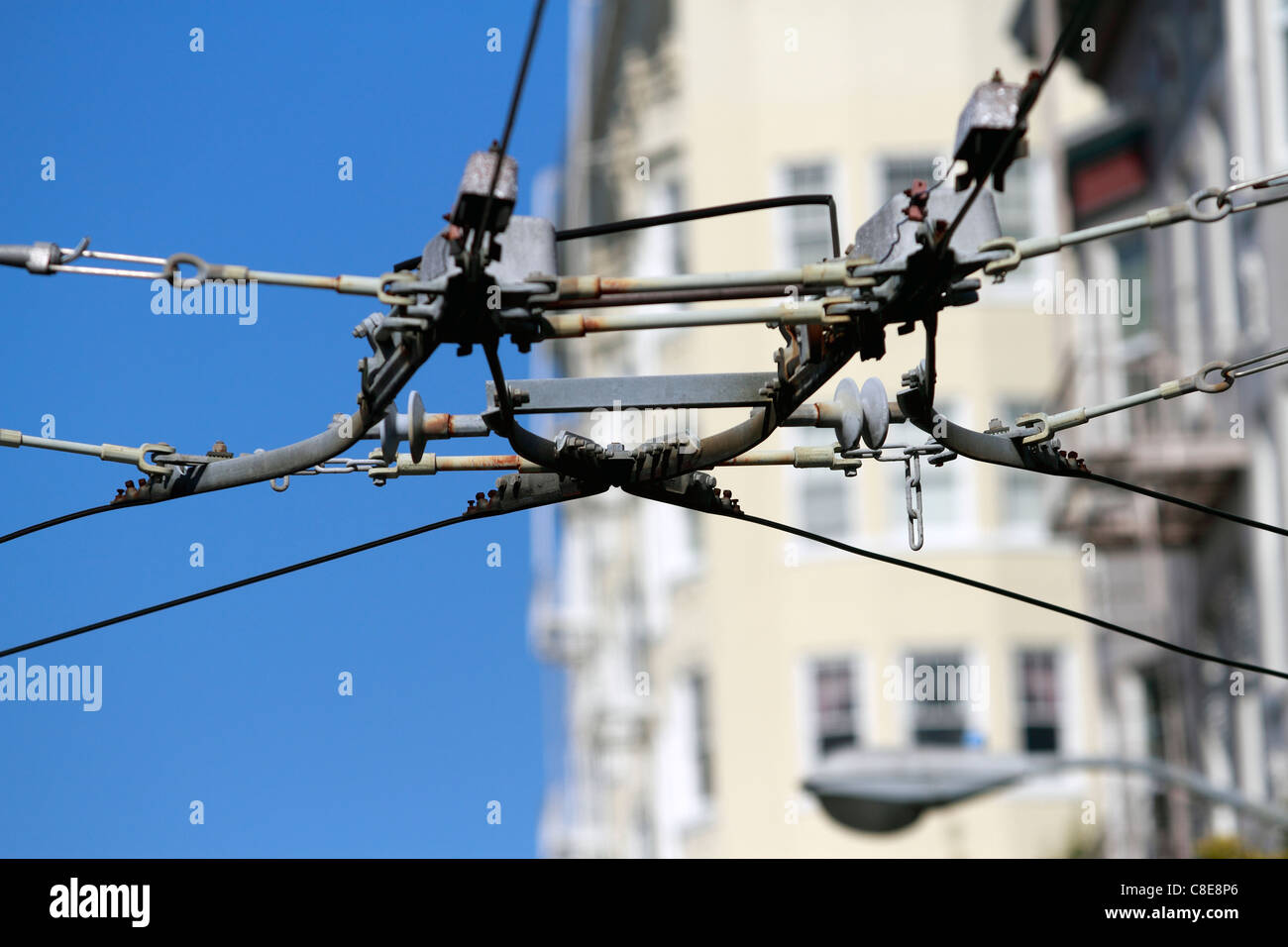San Francisco tram overhead tram wires Stock Photo - Alamy