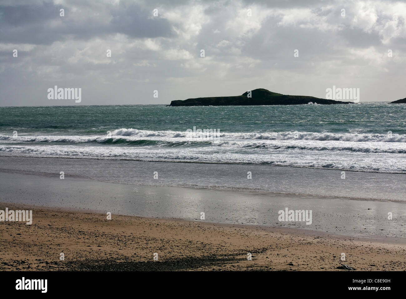 Ynys Gwylan-fawr and Ynys Gwylan-bach from the beach at Aberdaron Lleyn ...