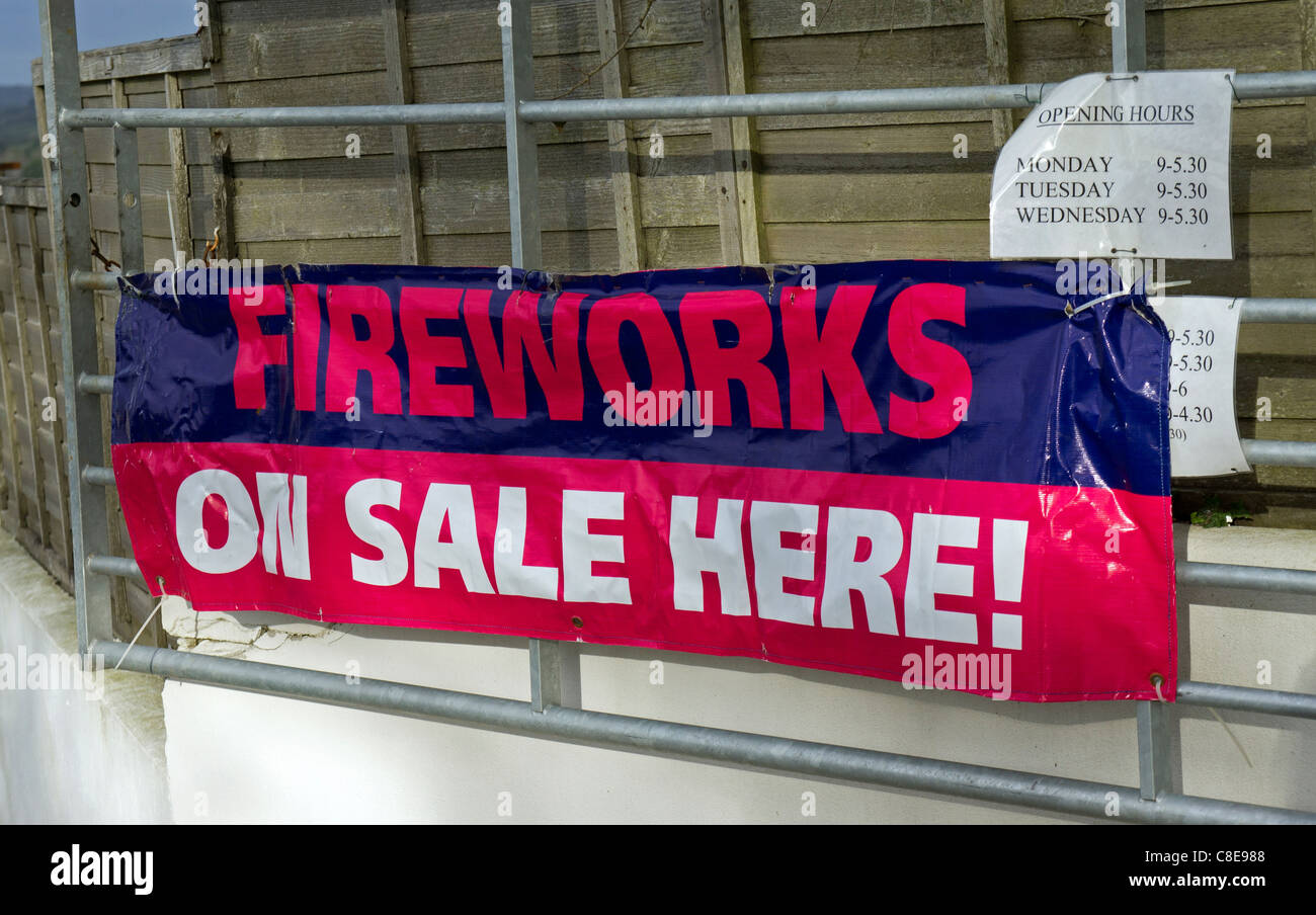 A " fireworks for sale sign " at a garden centre, uk Stock Photo - Alamy
