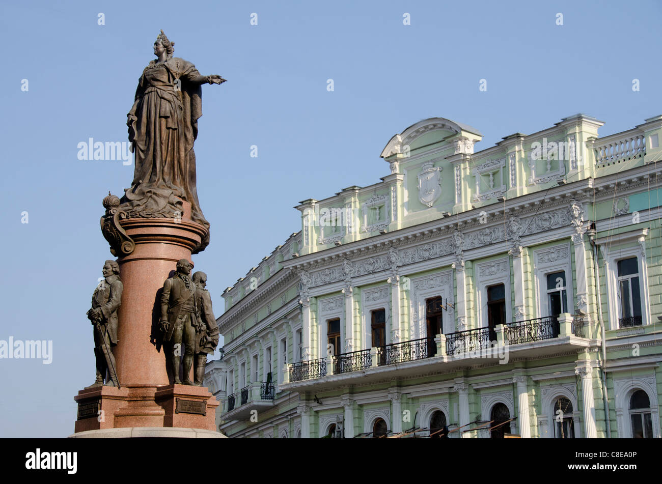 Ukraine, Odessa. Downtown Odessa, statue of czarina Catharine the Great ...