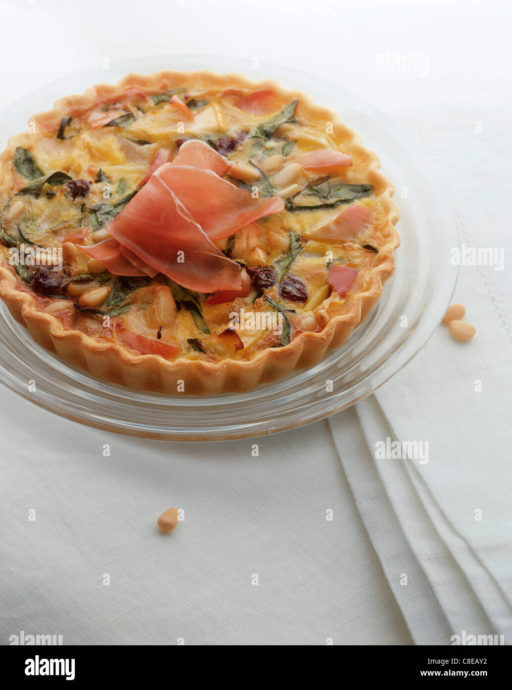 Raw ham savoury tart Stock Photo - Alamy