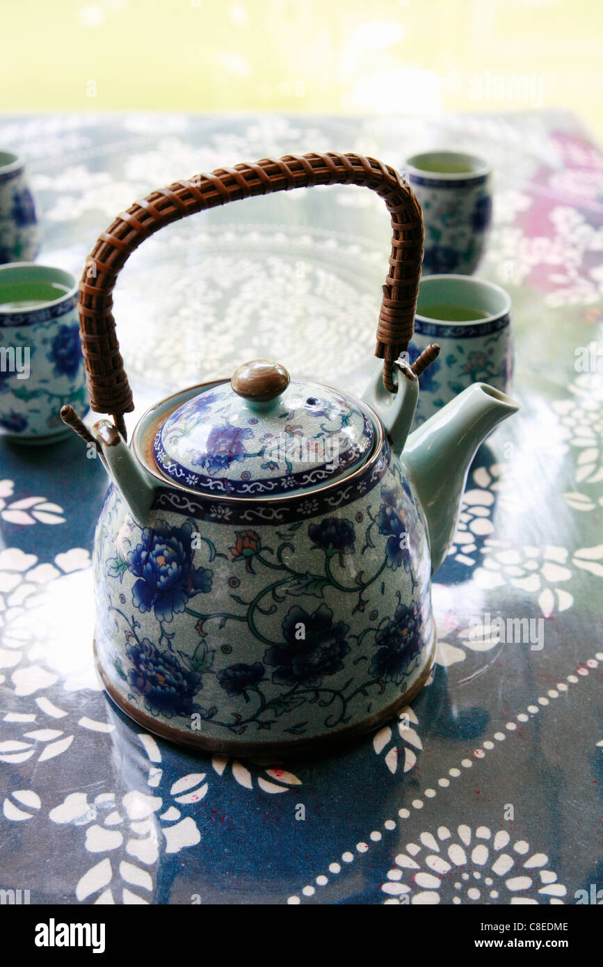 White and blue china tea set Stock Photo - Alamy