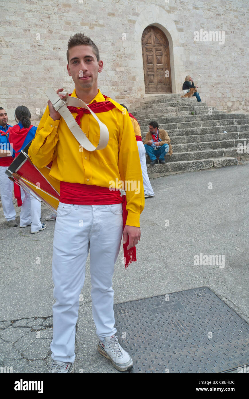 A drummer in traditional dress prepares to perform on May 15th in the ...