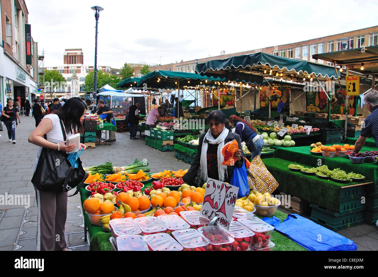 Market stalls at Lewisham Market, High Street, Lewisham, London Borough ...