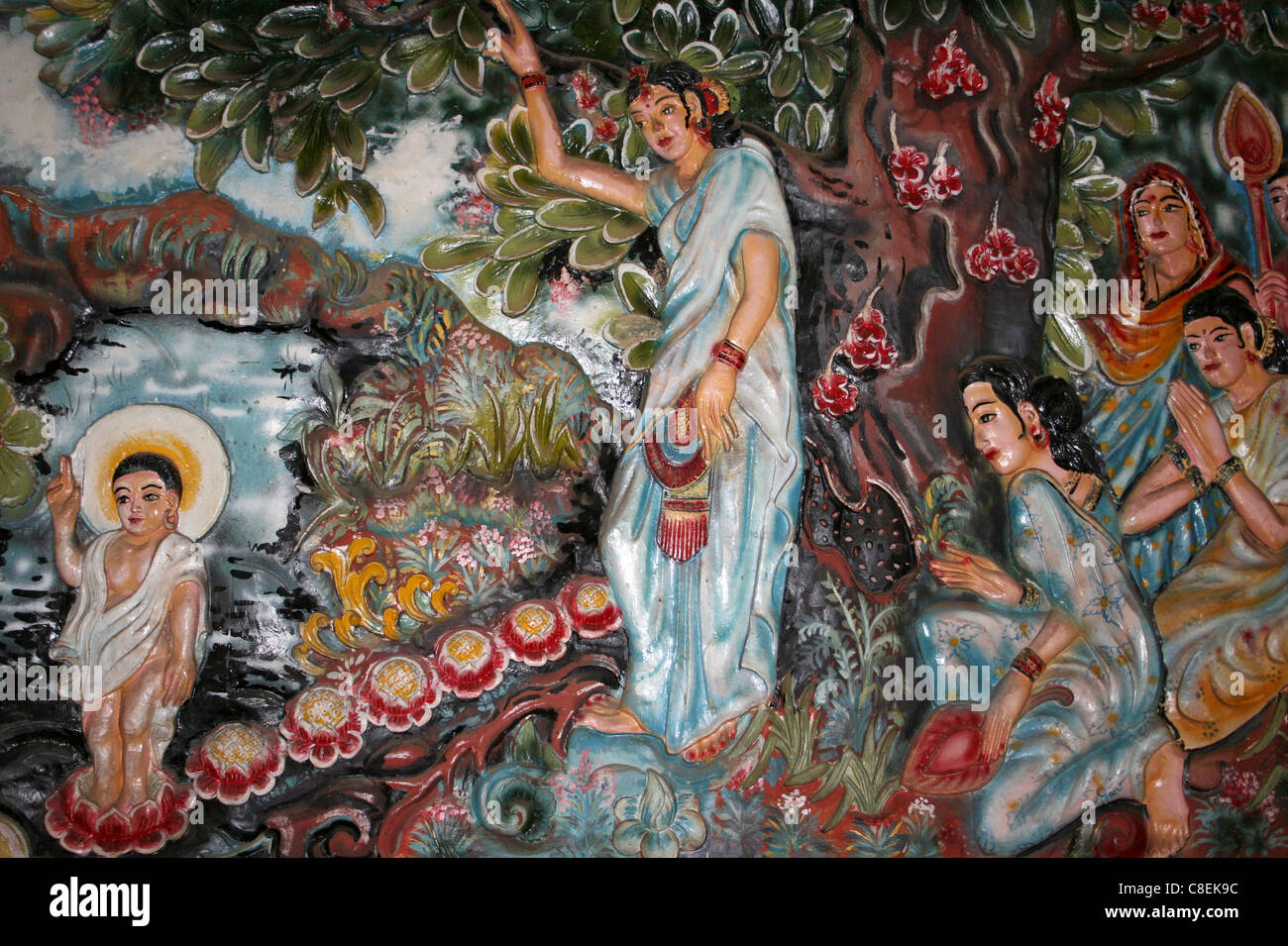 Panel Depicting Buddha Fables In Brahmavira Arama Buddhist Temple, Bali ...