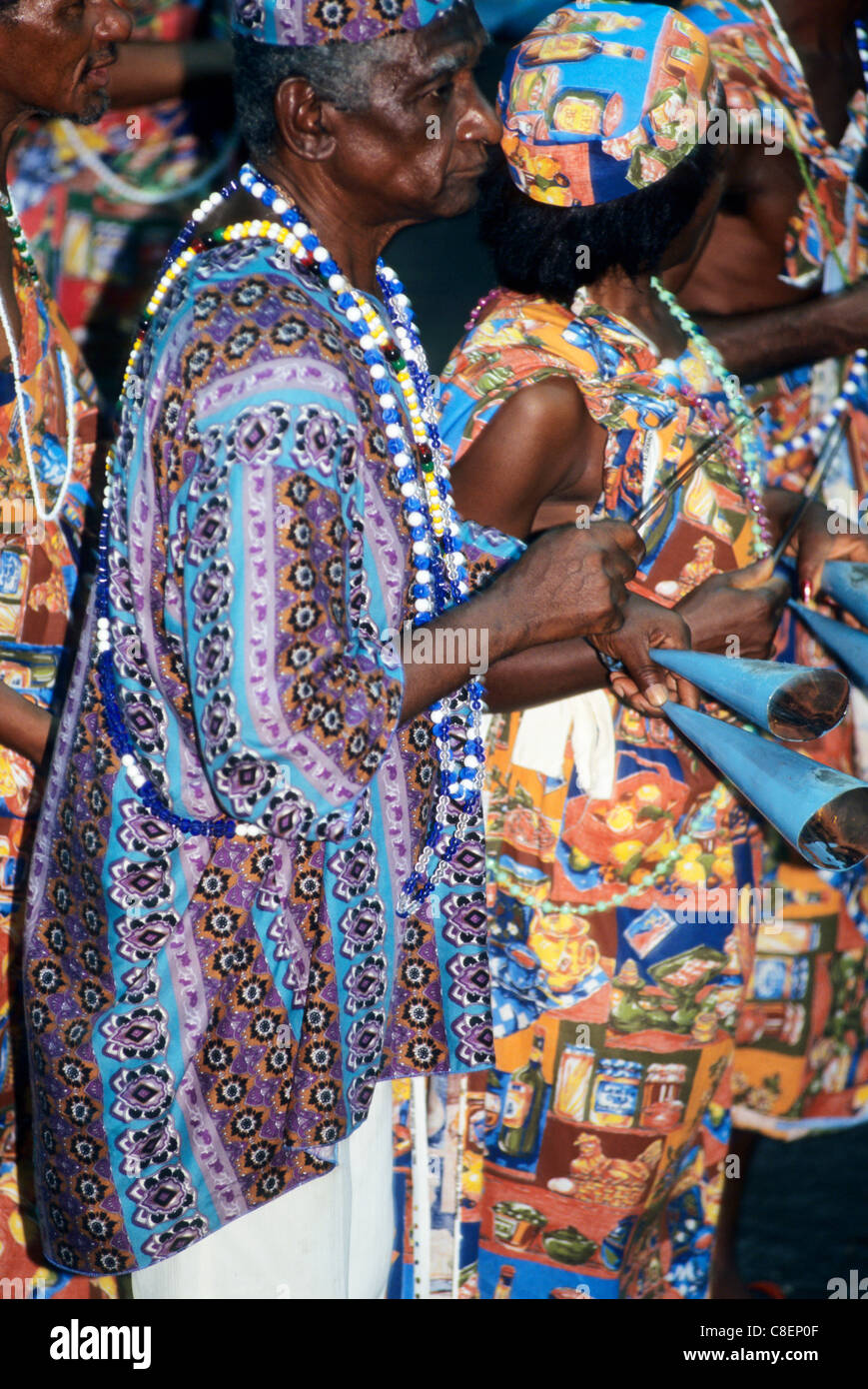 Bahia, Brazil. Carnival; musicians in traditional Afro Brazilian ...